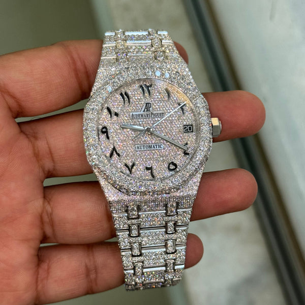 Moissanite AP Watch - Audemars Piguet RoyalOak Arabic Iced Out Diamond ...